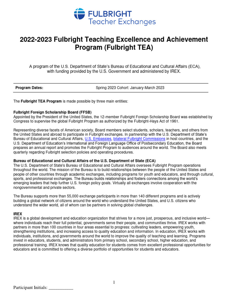 Fulbright TEA Program Terms & Conditions | PDF