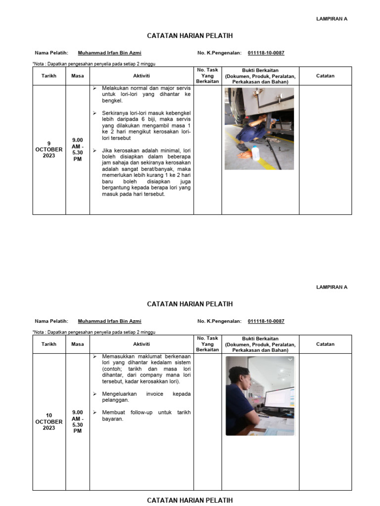 Catatan Harian Pelatih: Lampiran A | PDF