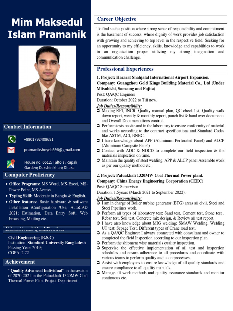 Mim Maksedul Islam Pramanik Professional CV | PDF | Quality Assurance | Business
