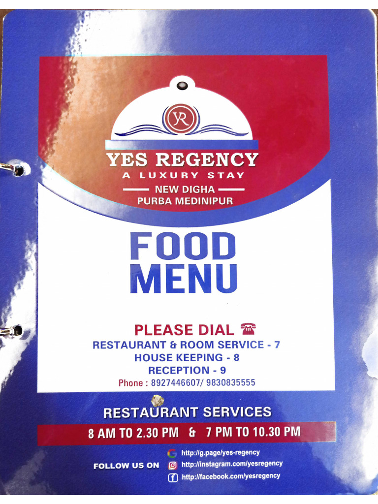 Yes Regency, New Digha - Menu Card | PDF