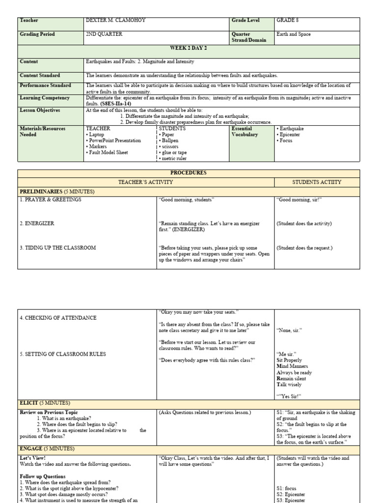 7E LESSON PLAN - Week 2 - Day 2 | PDF