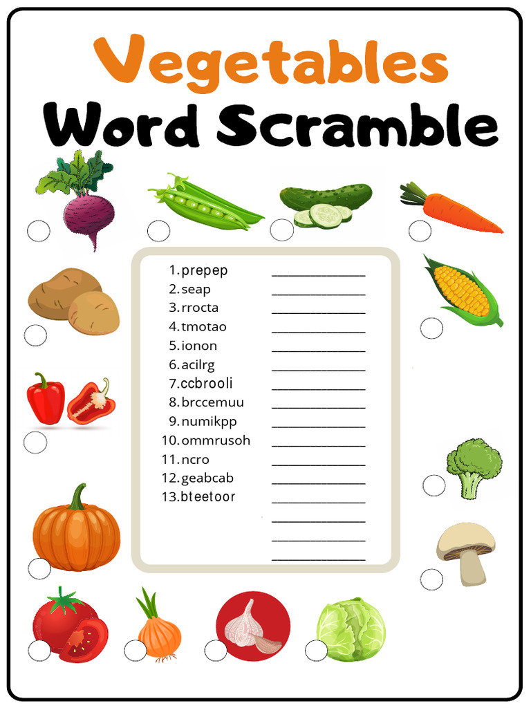 Vegetables Word Scramble | PDF