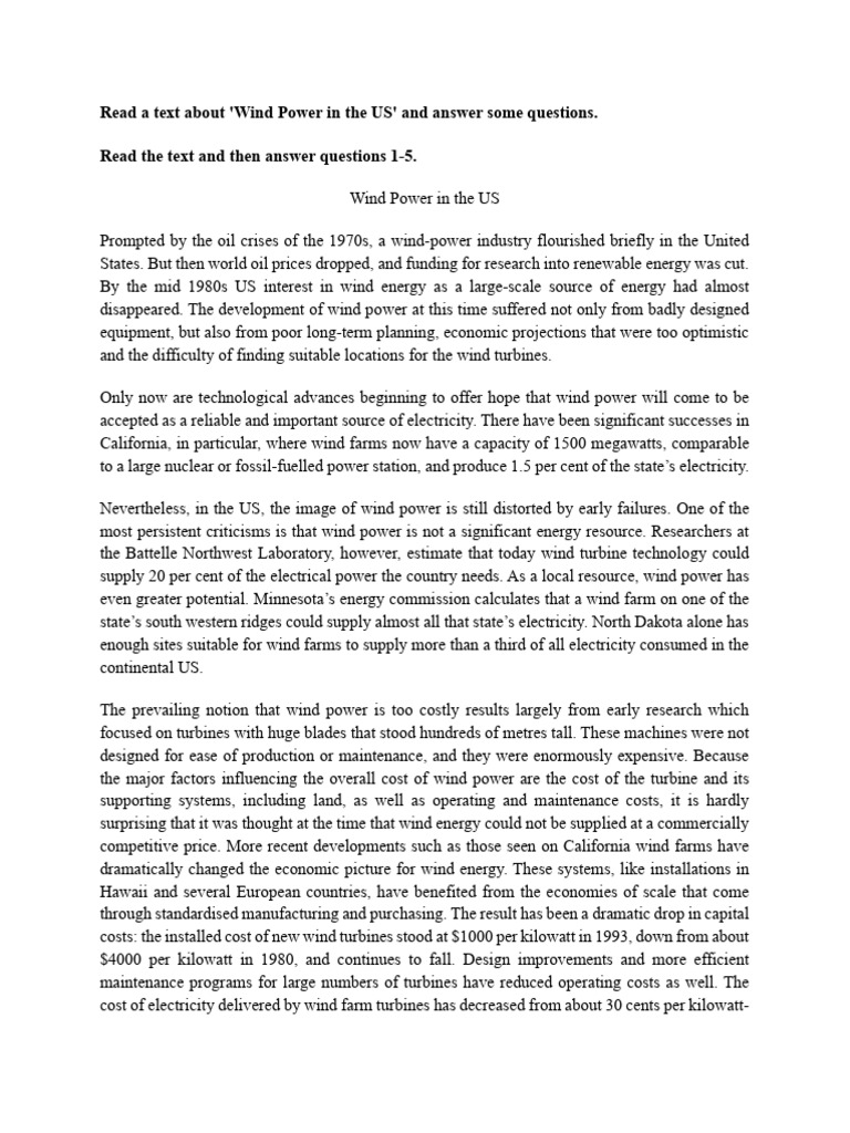 Felix - Reading Exercise (edited) | PDF | Wind Power | Wind Turbine