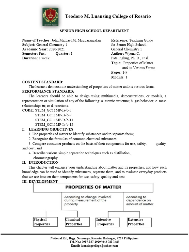 Week 1 GC1 | PDF | Mixture | Chemical Substances