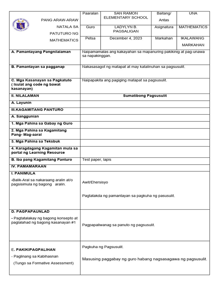 Math Week 5-Day 1-5 | PDF