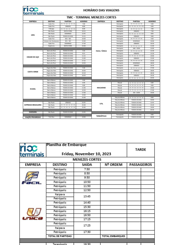 Planilha de Embarque Segunda - Quinta | PDF