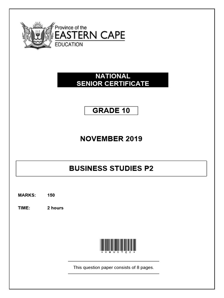 Bus Studies p2 Gr10 QP Nov2019 - Eng D | PDF | Business | Entrepreneurship