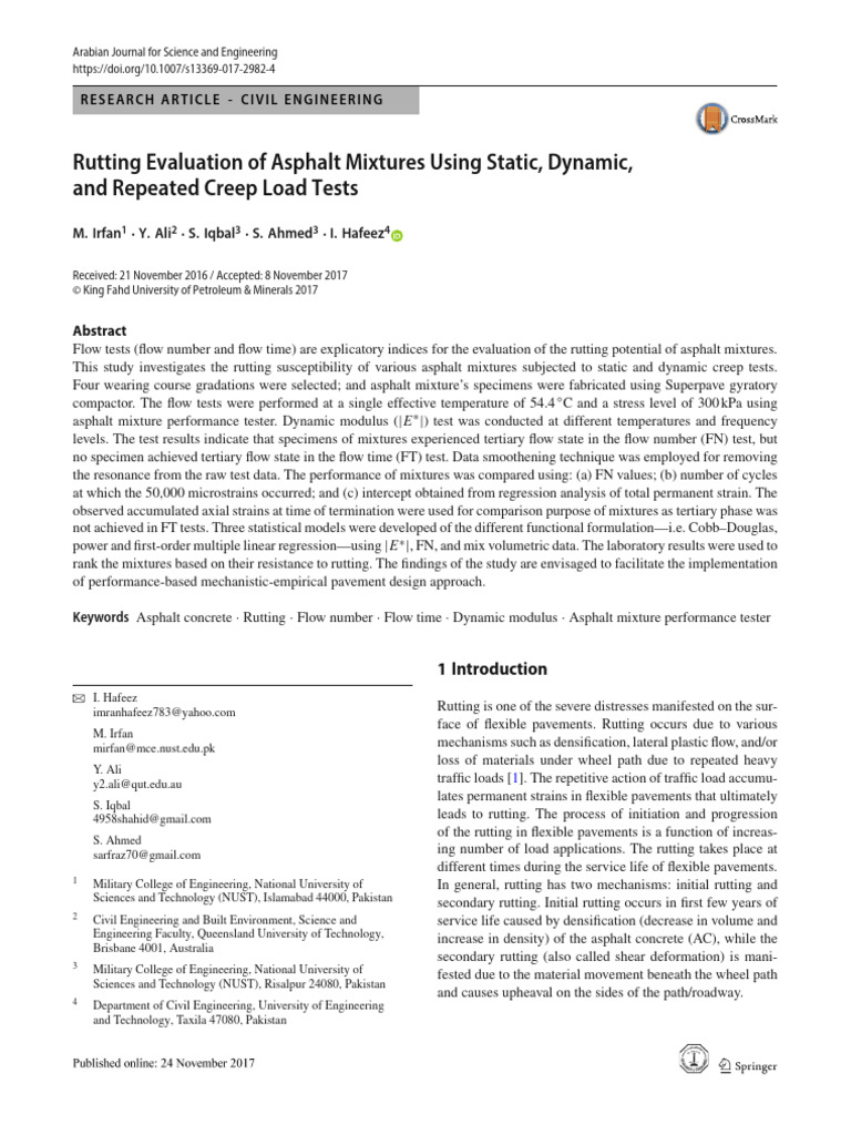 Rutting Evaluation of Asphalt Mixtures Using Static, Dynamic, | PDF | Regression Analysis ...