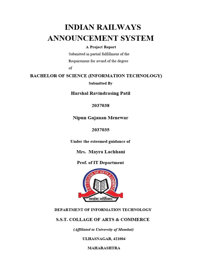 Indian Railways Announcement System Project Synopsis | PDF | Microsoft Excel | Spreadsheet