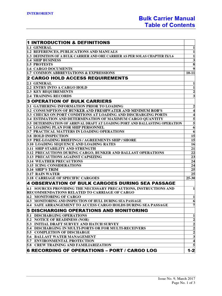 Bulk Carrier Manual Overview | PDF | Bill Of Lading | Cargo