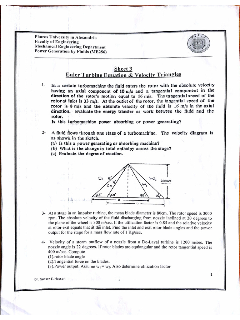 Sheet (3) With Model Answer (Power Generation) .Engineering | PDF