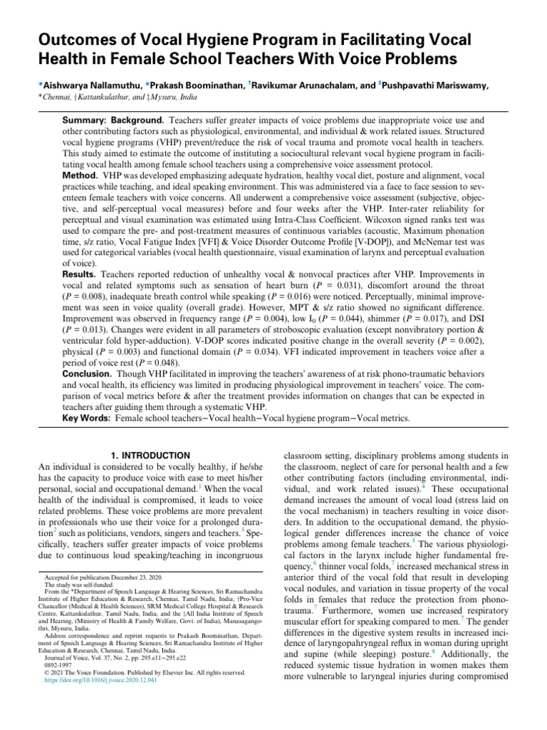 Vocal Hygiene Program for Teachers | PDF | Self-Improvement