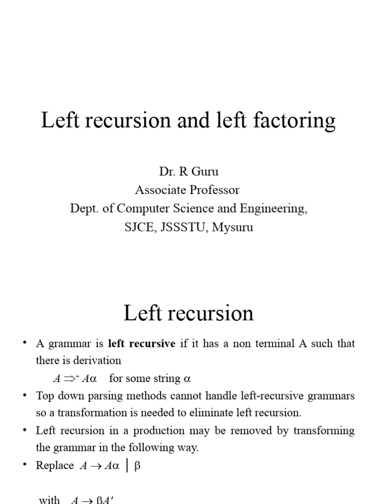 Left Recursion And Left Factoring 2023 Pdf Algorithms And Data Structures Grammar
