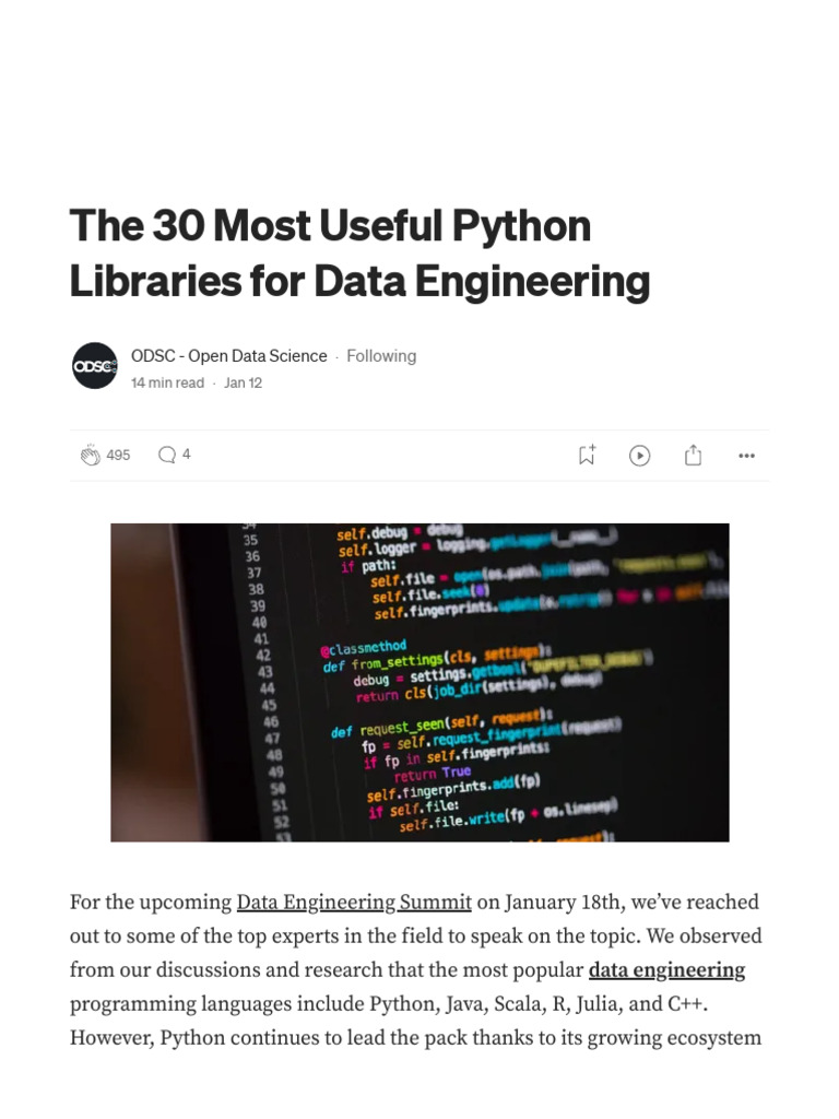 The 30 Most Useful Python Libraries For Data Engineering - by ODSC ... The 30 Most Useful Python Libraries For Data Engineering - by ODSC ...