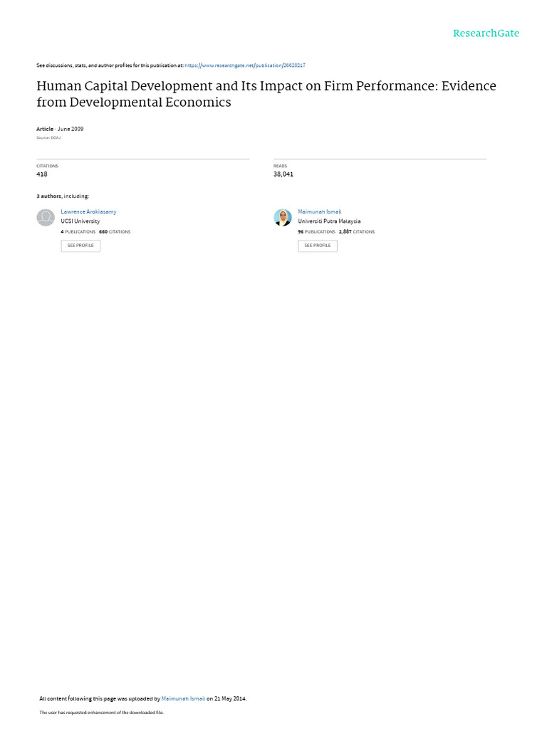 Human Capital Development And Its Impact On Firm Performance Evidence