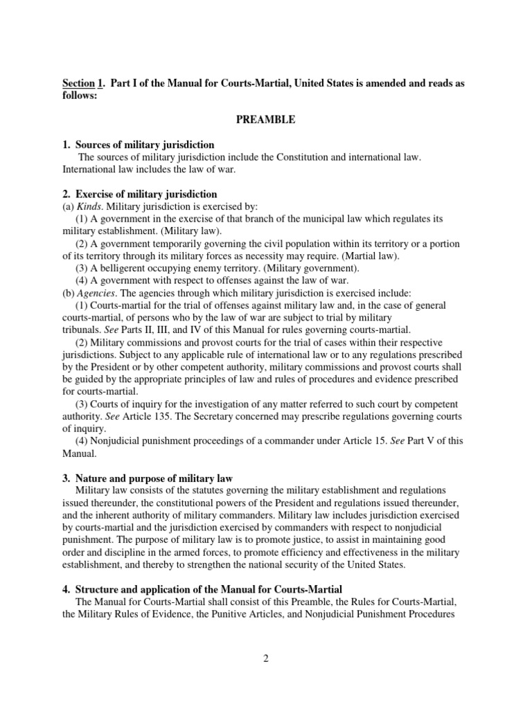 Section1Preamble | PDF | Military Justice | Court Martial