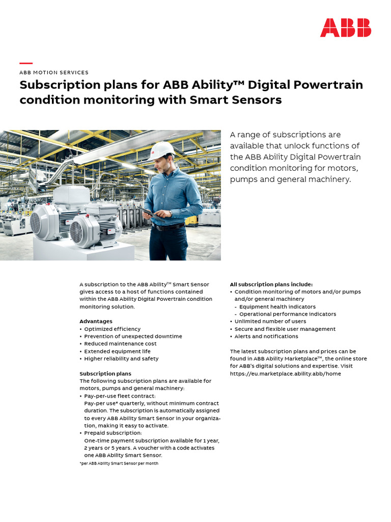 9AKK107413 - Service Note - ABB AbilityTM Smart Sensor Subscription ...