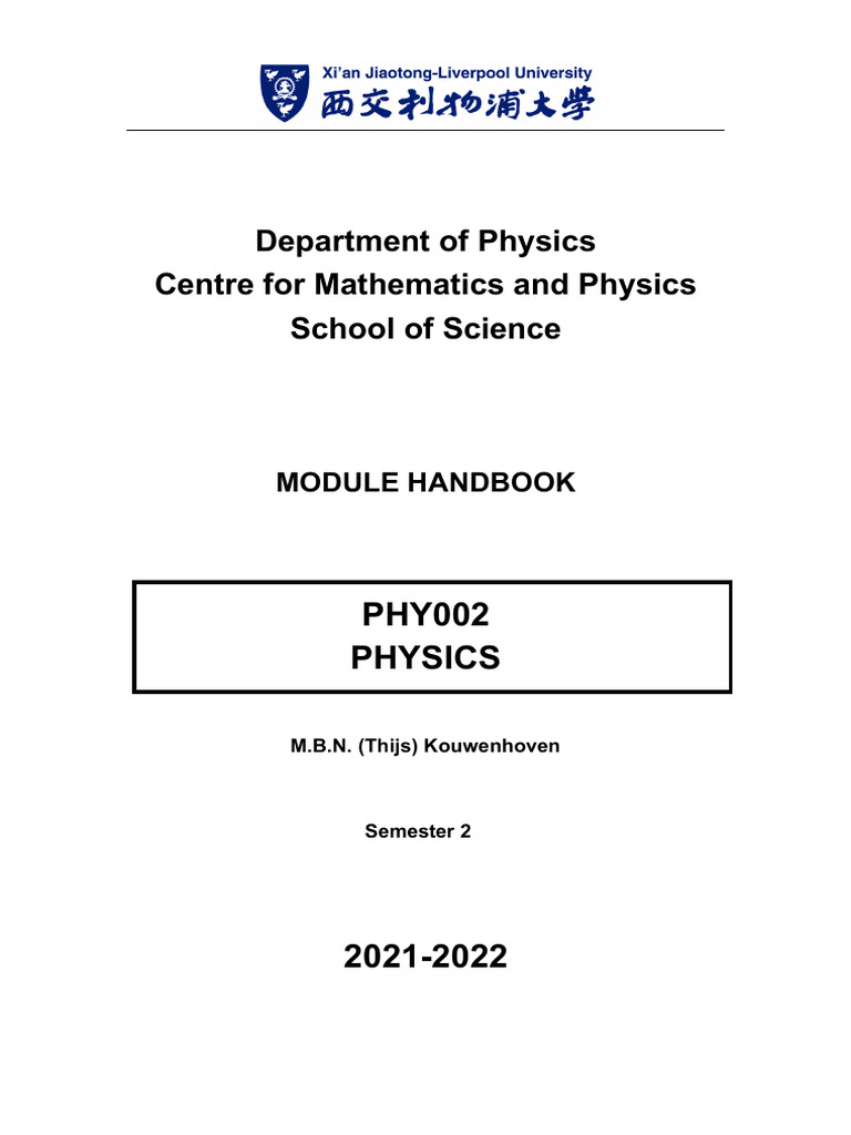 SCI - PHY - Module Handbook - PHY002 - AY21-22 S2 | PDF | Magnetic Field | Angular Momentum