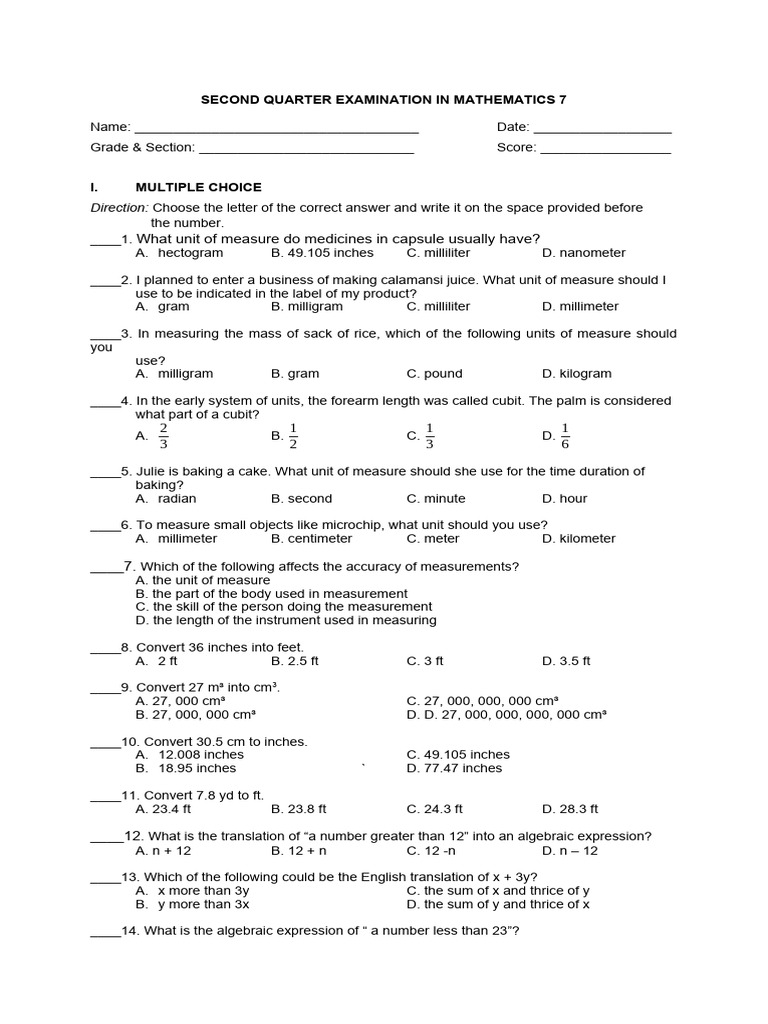 Math 7 - Q2 | PDF | Algebra | Mathematics