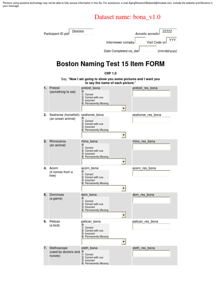 F043 Boston Naming v1.0 | PDF