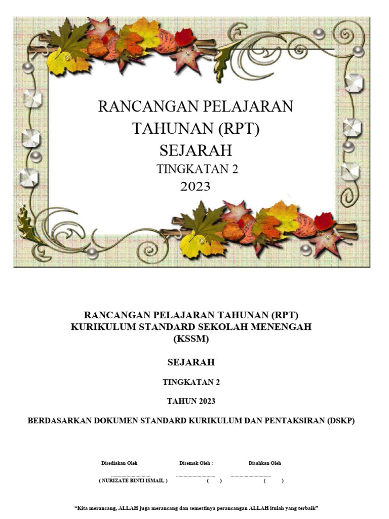 RPT SEJARAH TING 2 | PDF
