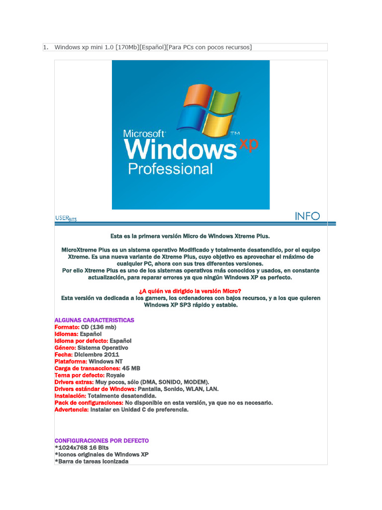 Windows XP sp3 Micro Xtreme | PDF | Tecnología