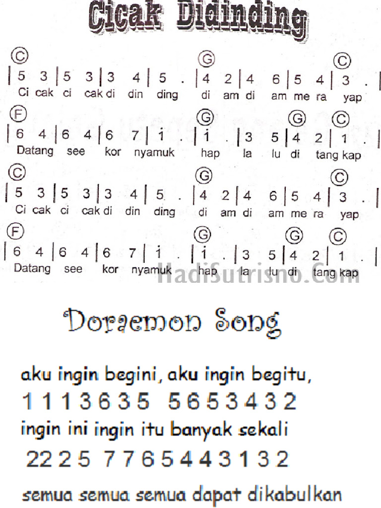 Not Angka Ciccak Cicak Di Dinding | PDF