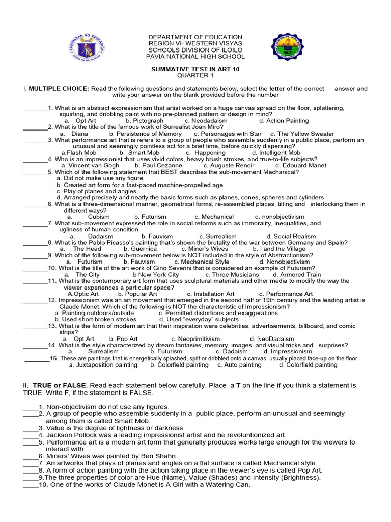 Quarter 1-Summative Art 10 | PDF | Paintings | Impressionism