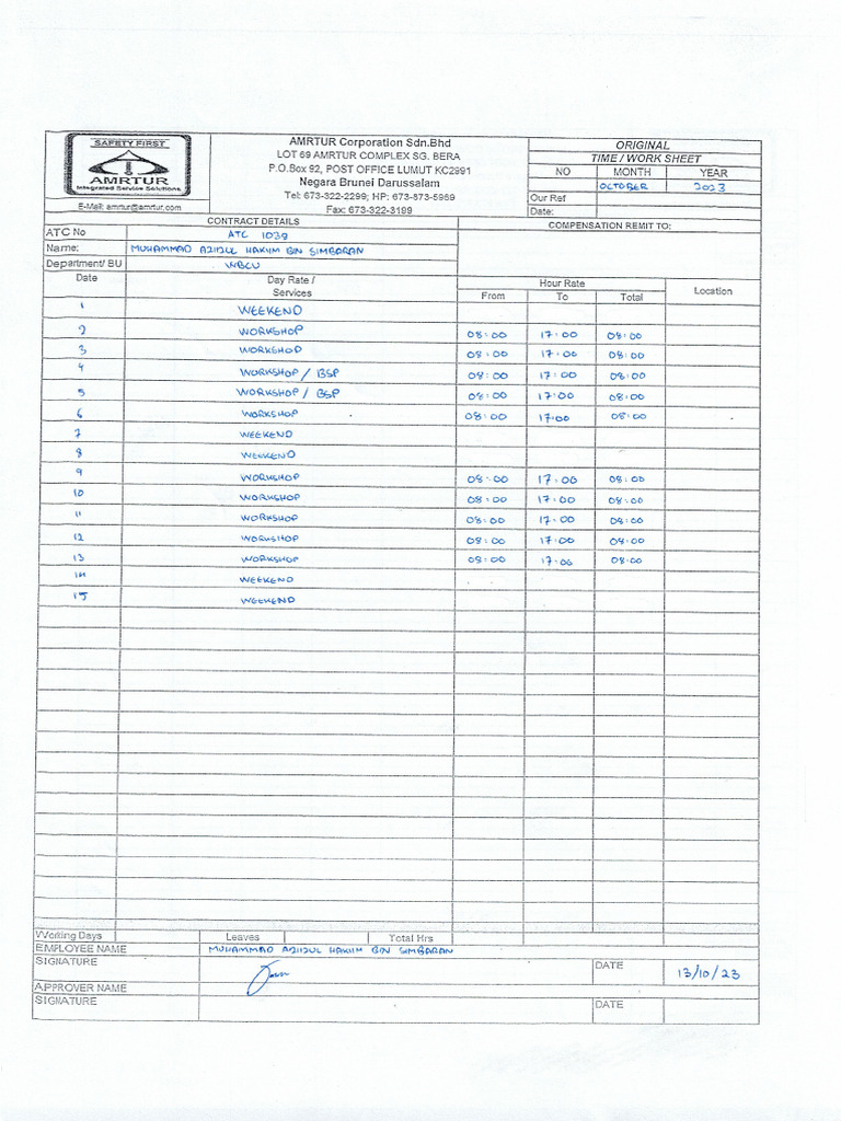Timesheet Sept-Oct 2023 | PDF