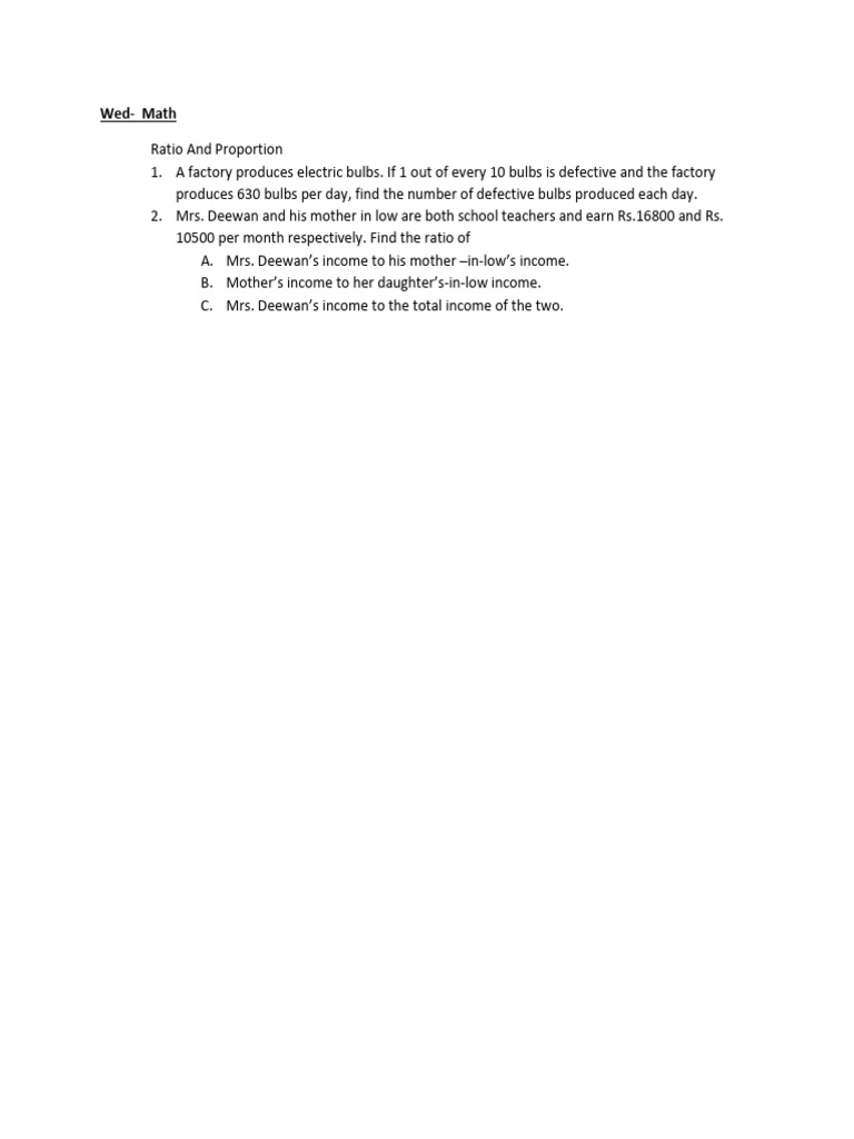 CBSE Class 6 Maths Ratio & Proportion Worksheet | PDF