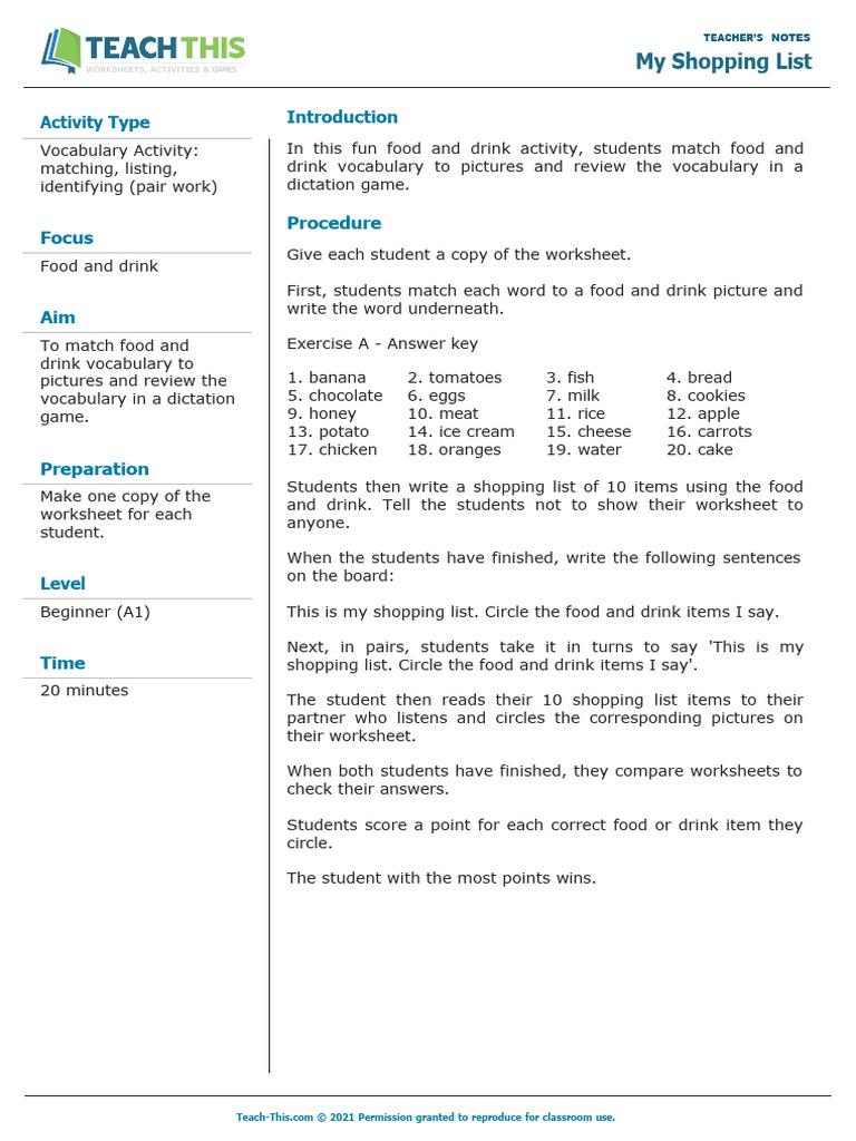 My Shopping List | PDF | Drink | Foods