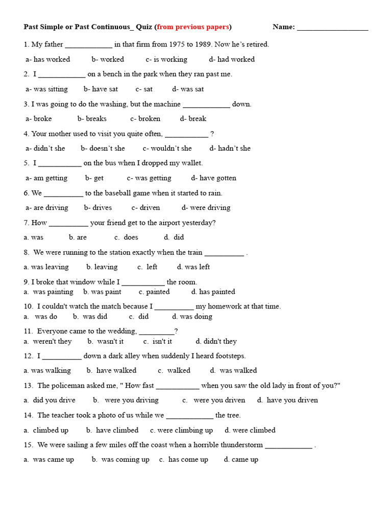 Past Simple or Past Continuous - Quiz | PDF