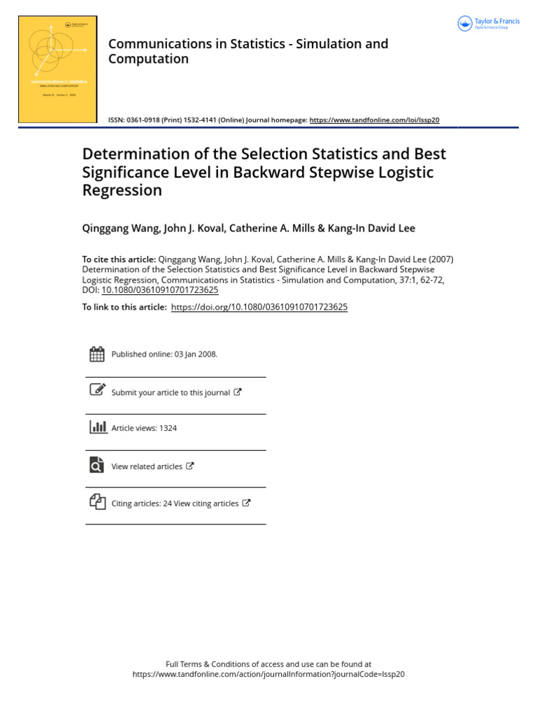 Determination of The Selection Statistics and Best Significance Level ... Determination of The Selection Statistics and Best Significance Level ...