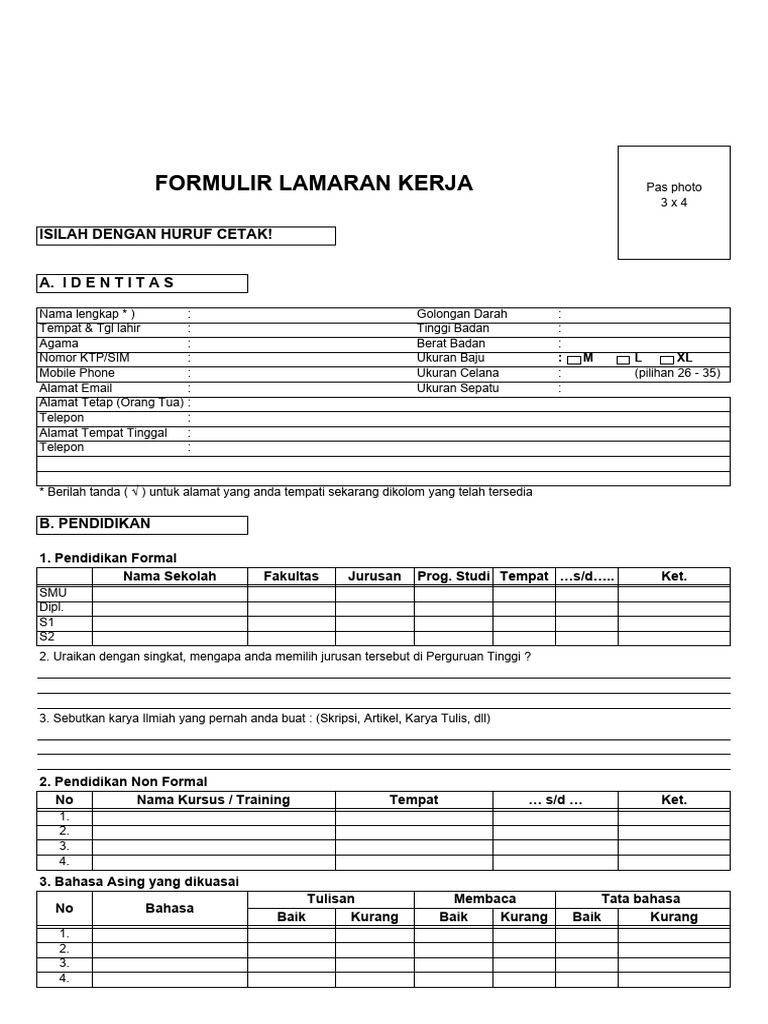 Formulir Lamaran Kerja Lengkap | PDF