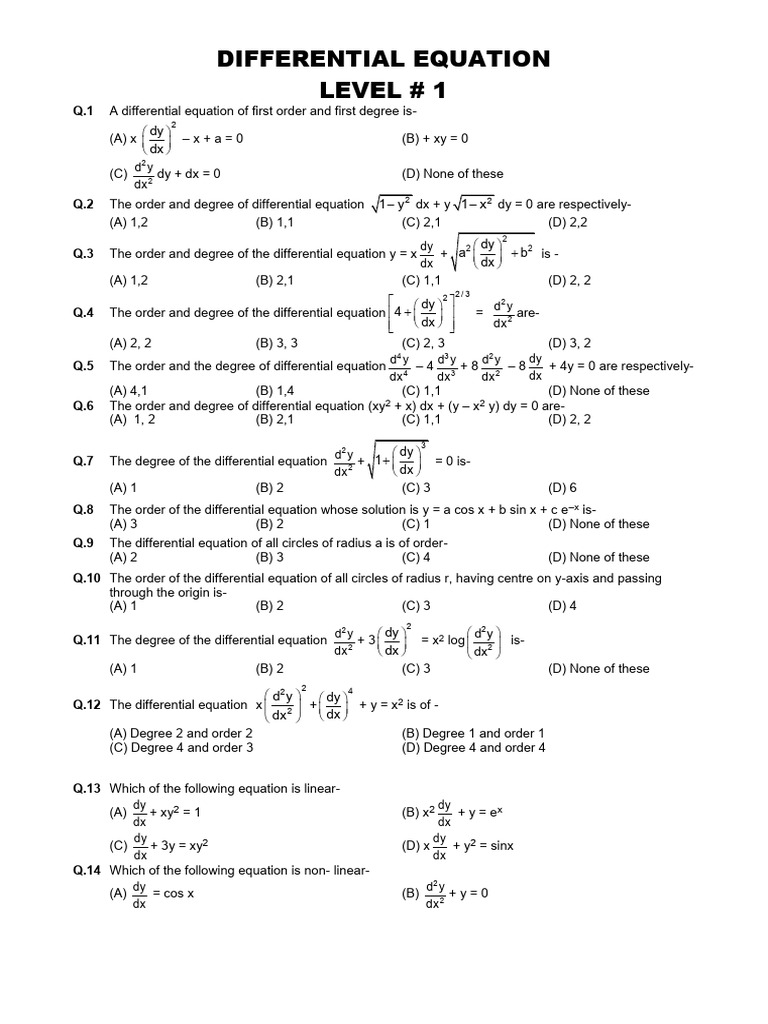 Differential Equations Practice Questions | PDF | Trigonometric ...