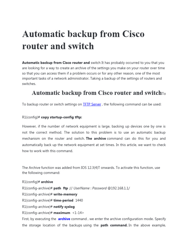 Automatic Backup From Cisco Router And Switch Pdf Backup File