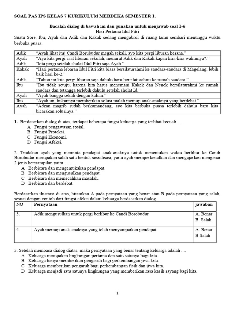 Soal Pas Ips Kelas 7 Kurikulum Merdeka Semester 1 | PDF Soal Pas Ips Kelas 7 Kurikulum Merdeka Semester 1 | PDF