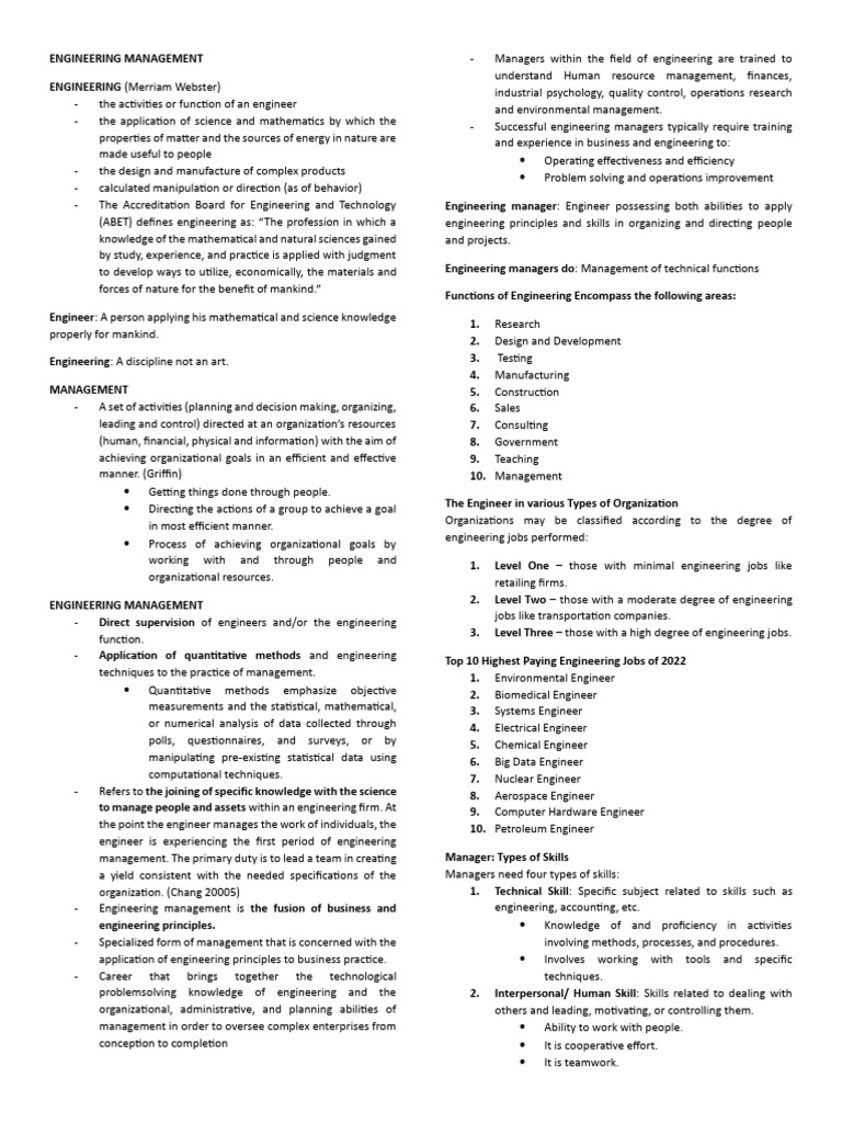 Engineering Management Overview | PDF | Human Resources | Human ...