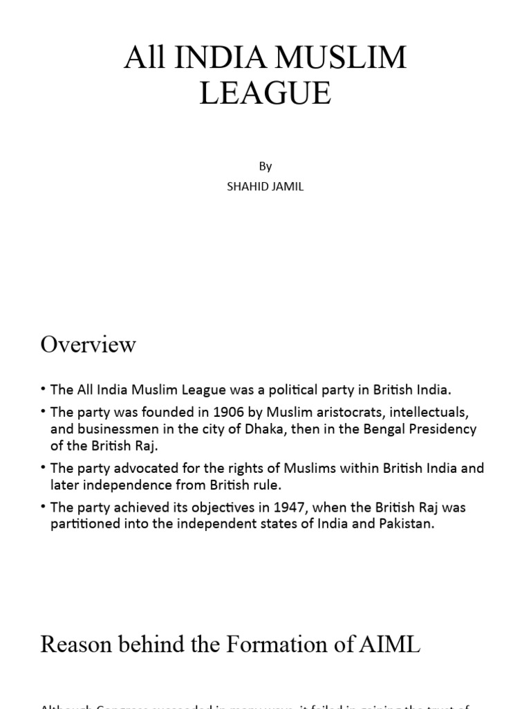 Formation and Objectives of AIML | PDF | All India Muslim League ...