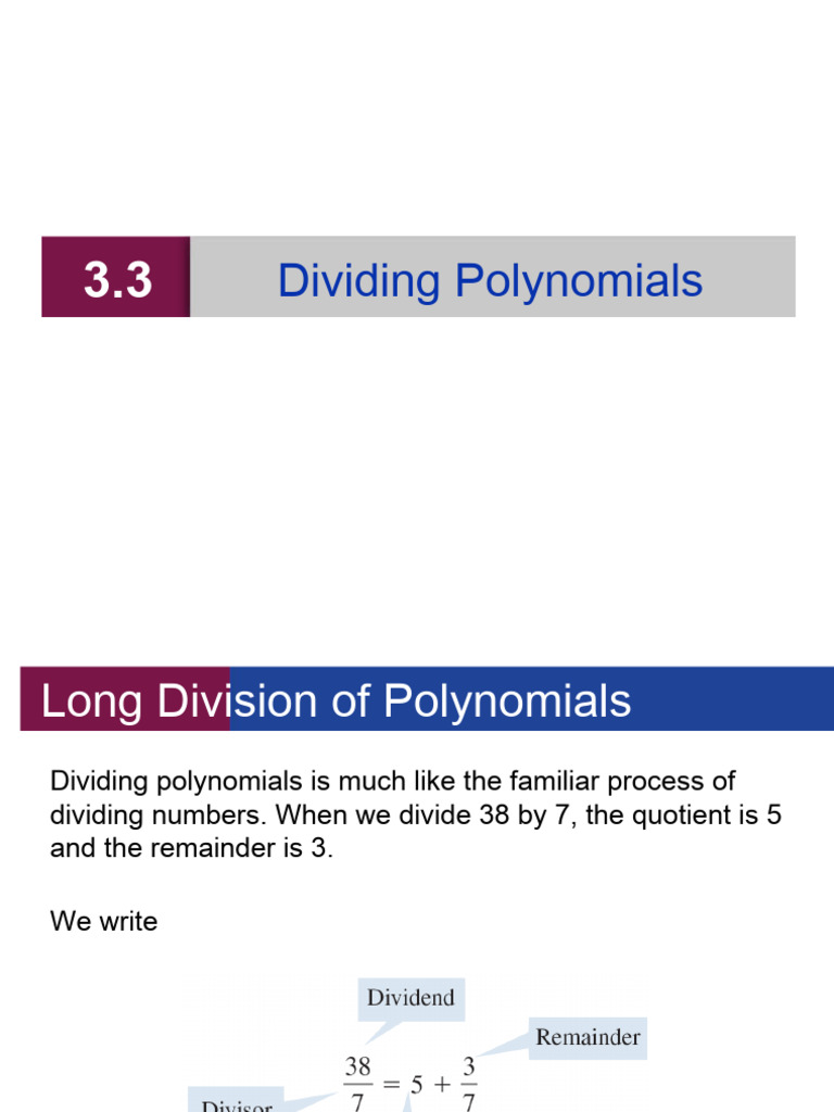 3.3 Long and Synthetic Division With Factor Theorem | PDF ...