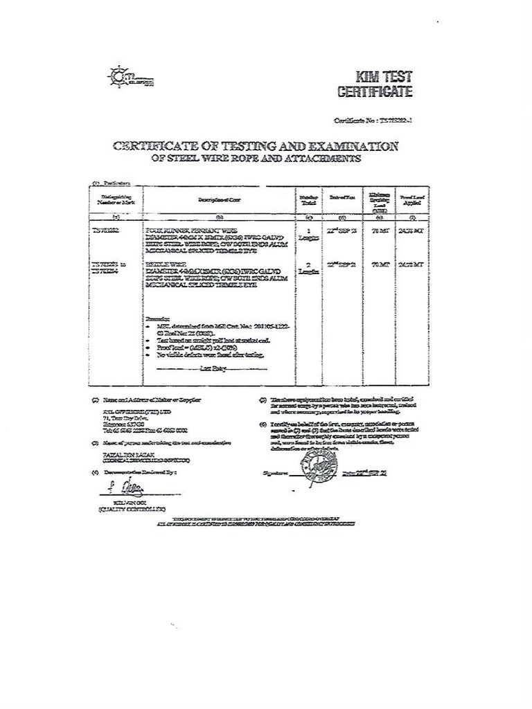 Towing gear certificate | PDF