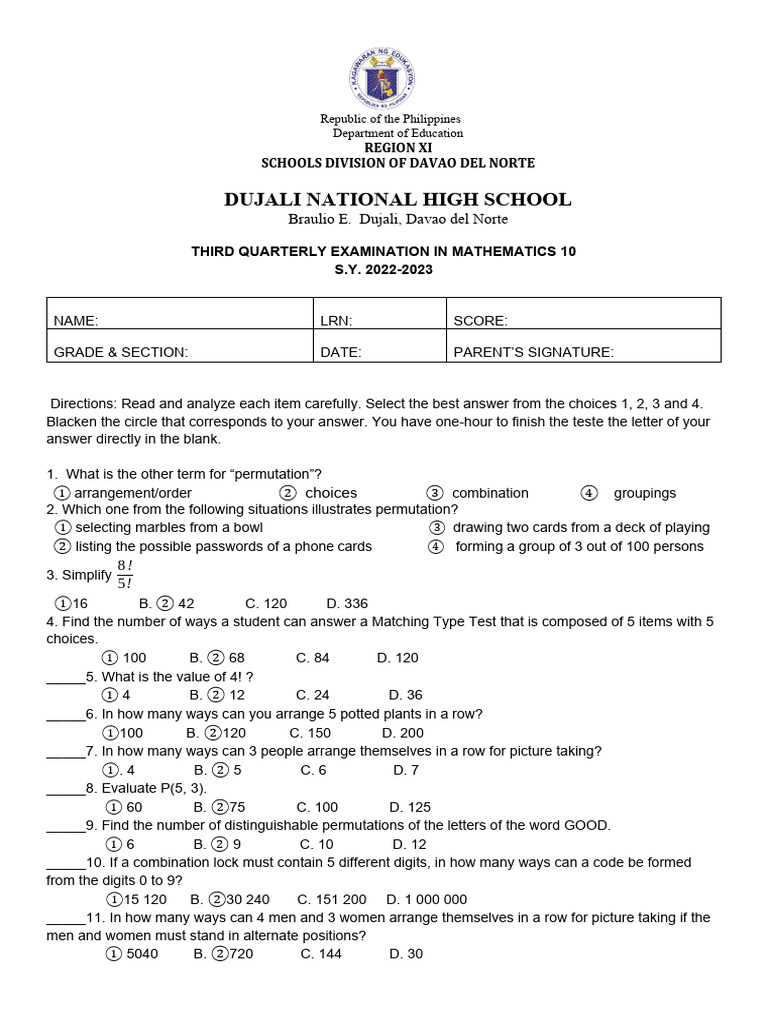 3rd quarter Math 10 | PDF