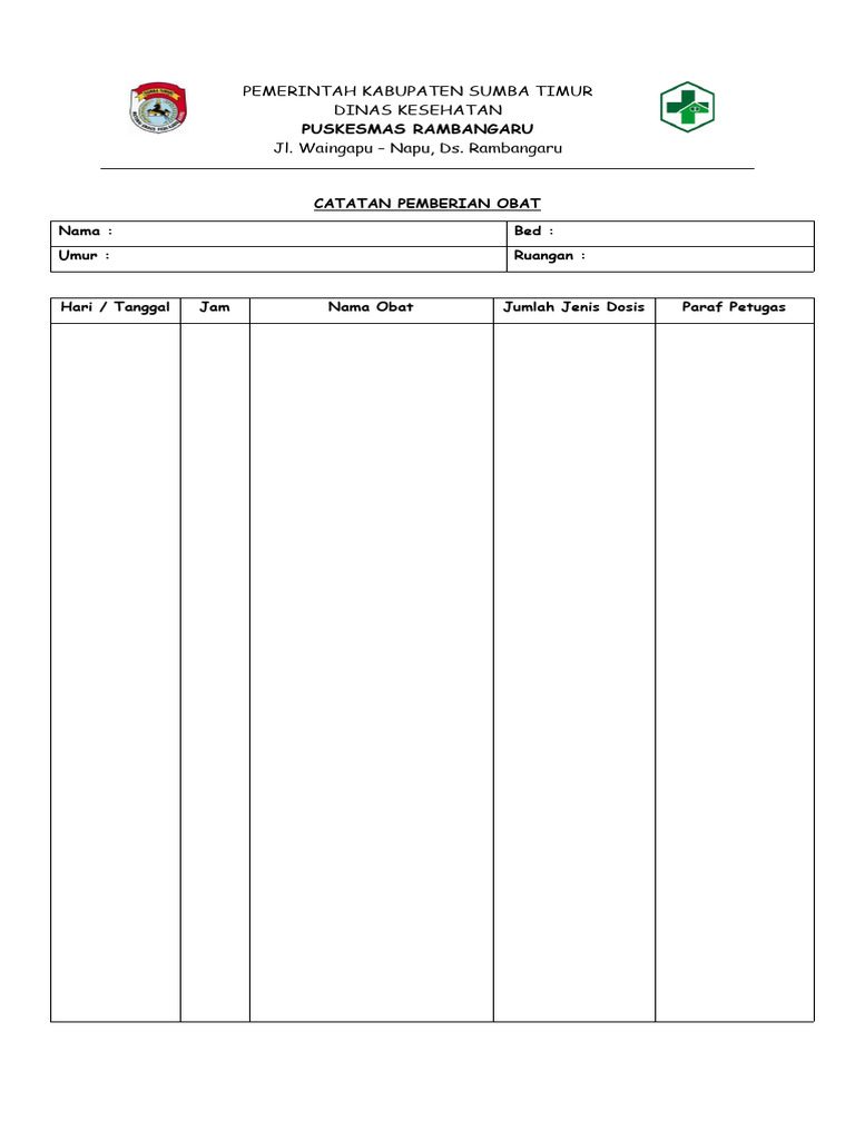 FORM Catatan Pemberian Obat | PDF