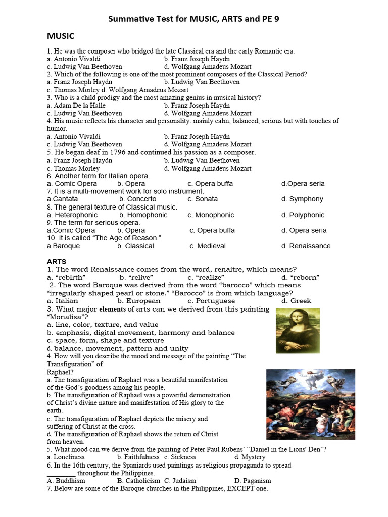 Summative Test For MAPHE | PDF | Classical Period (Music) | Wolfgang ...