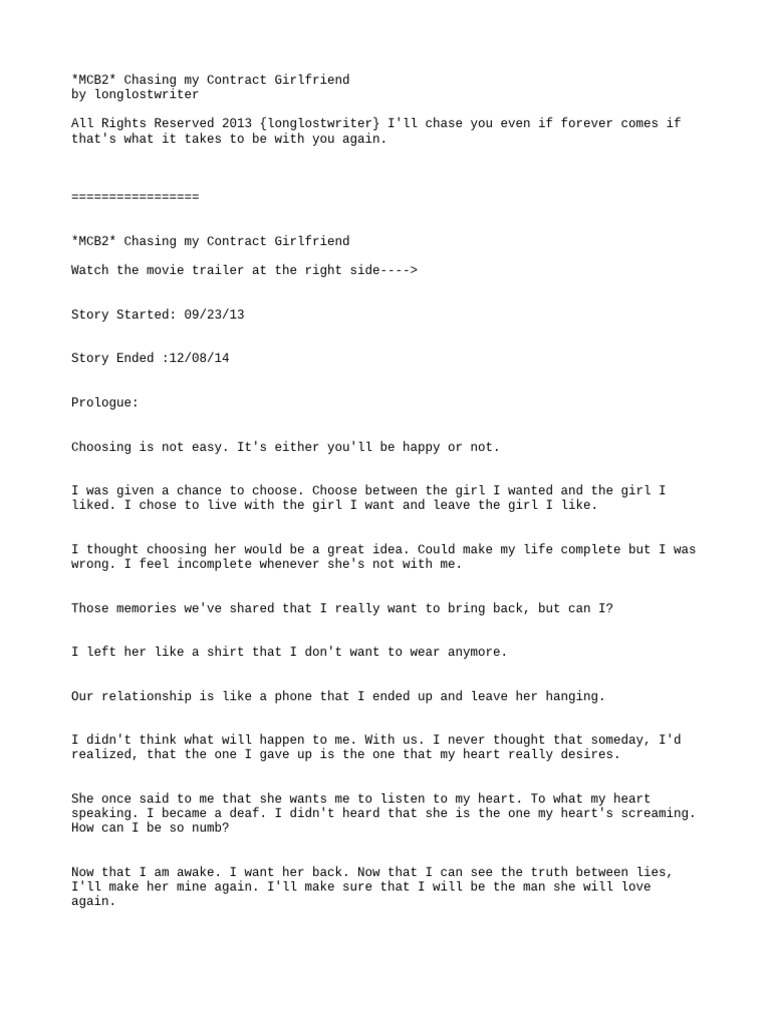 MCB2 - Chasing My Contract Girlfriend | PDF