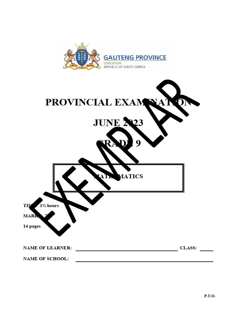 GR 9 Math (English) June 2023 Question Paper | PDF