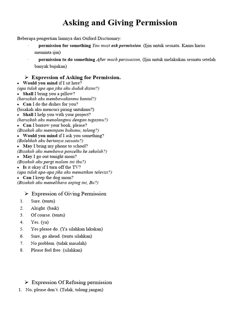 Asking and Giving Permission | PDF