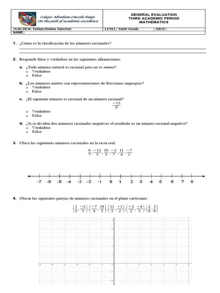 Evaluación Tercer Periodo Matemáticas 6° | PDF | Matemáticas ...
