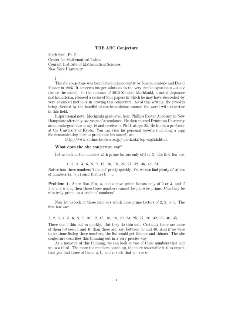 ABC Conjecture | Download Free PDF | Conjecture | Mathematics