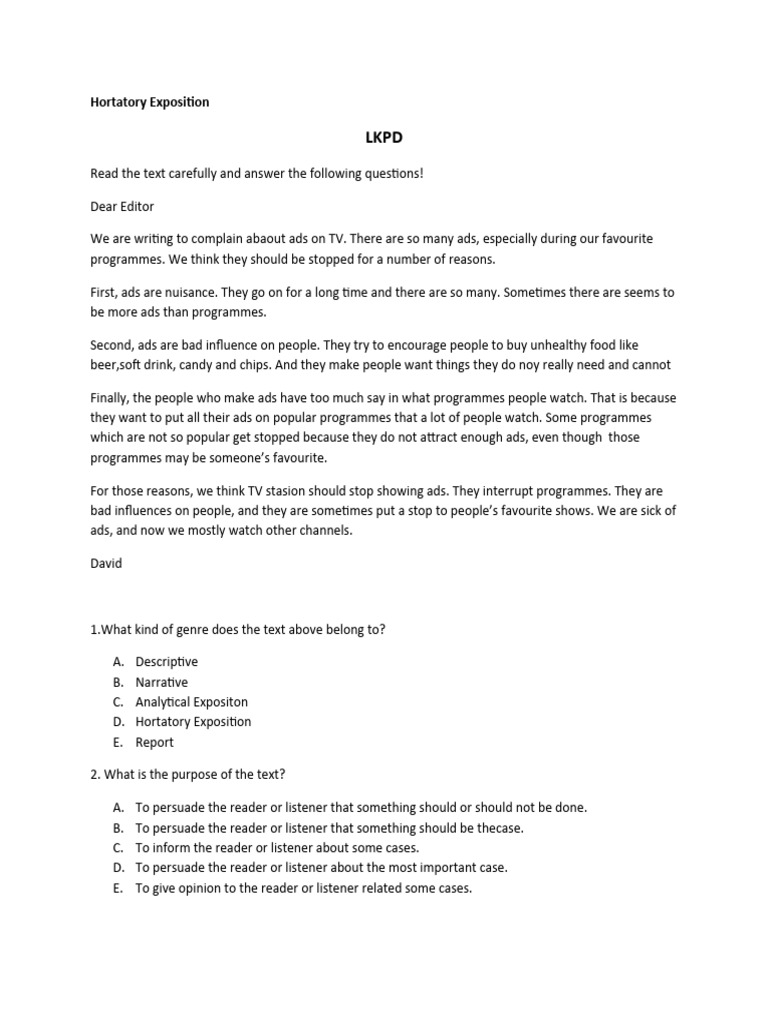 LKPD on Hortatory Exposition Text | PDF